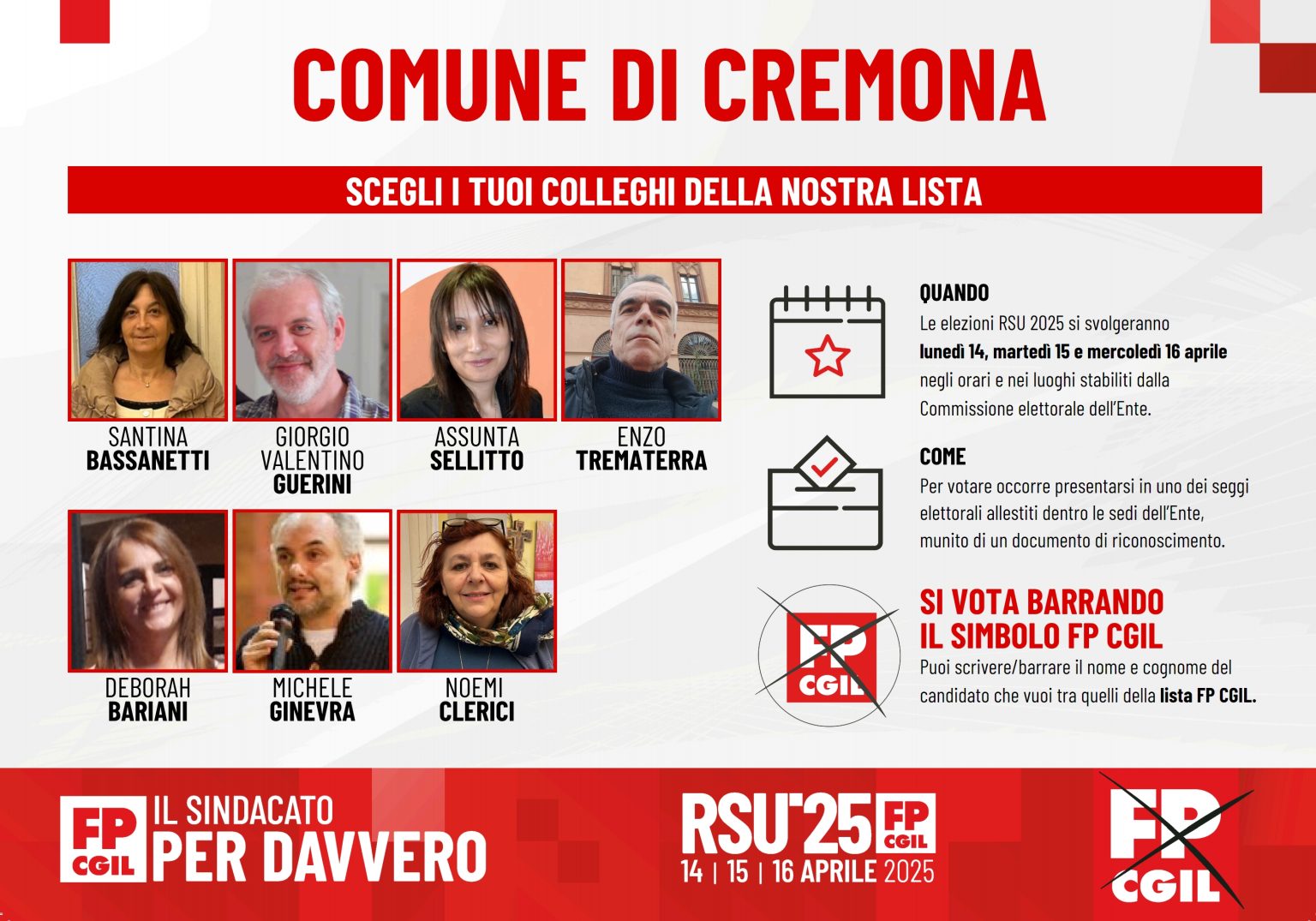 Rsu 2025 con Fp Cgil / Le candidate e i candidati al Comune di Cremona - FP CGIL Lombardia