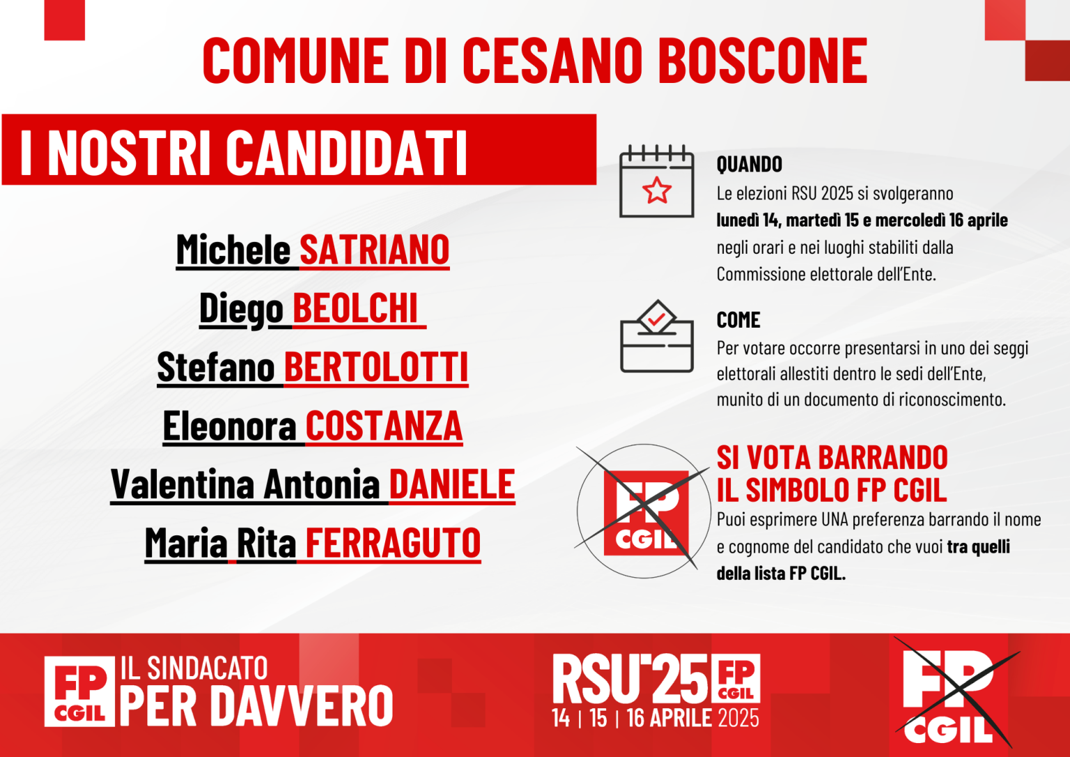 Rsu 2025 con Fp Cgil / Lista candidature al Comune di Cesano Boscone ...